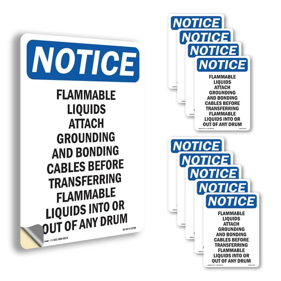 Flammable Liquids Attach Grounding OSHA Notice Vinyl Decal Label 18 ...