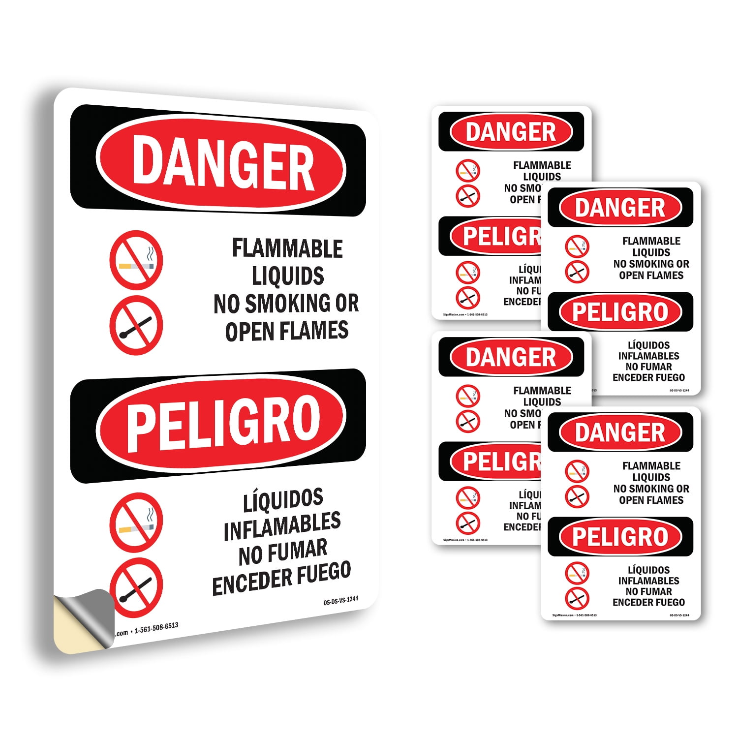 Flammable Liquids No Smoking Bilingual OSHA Danger Vinyl Decal Label 18 ...