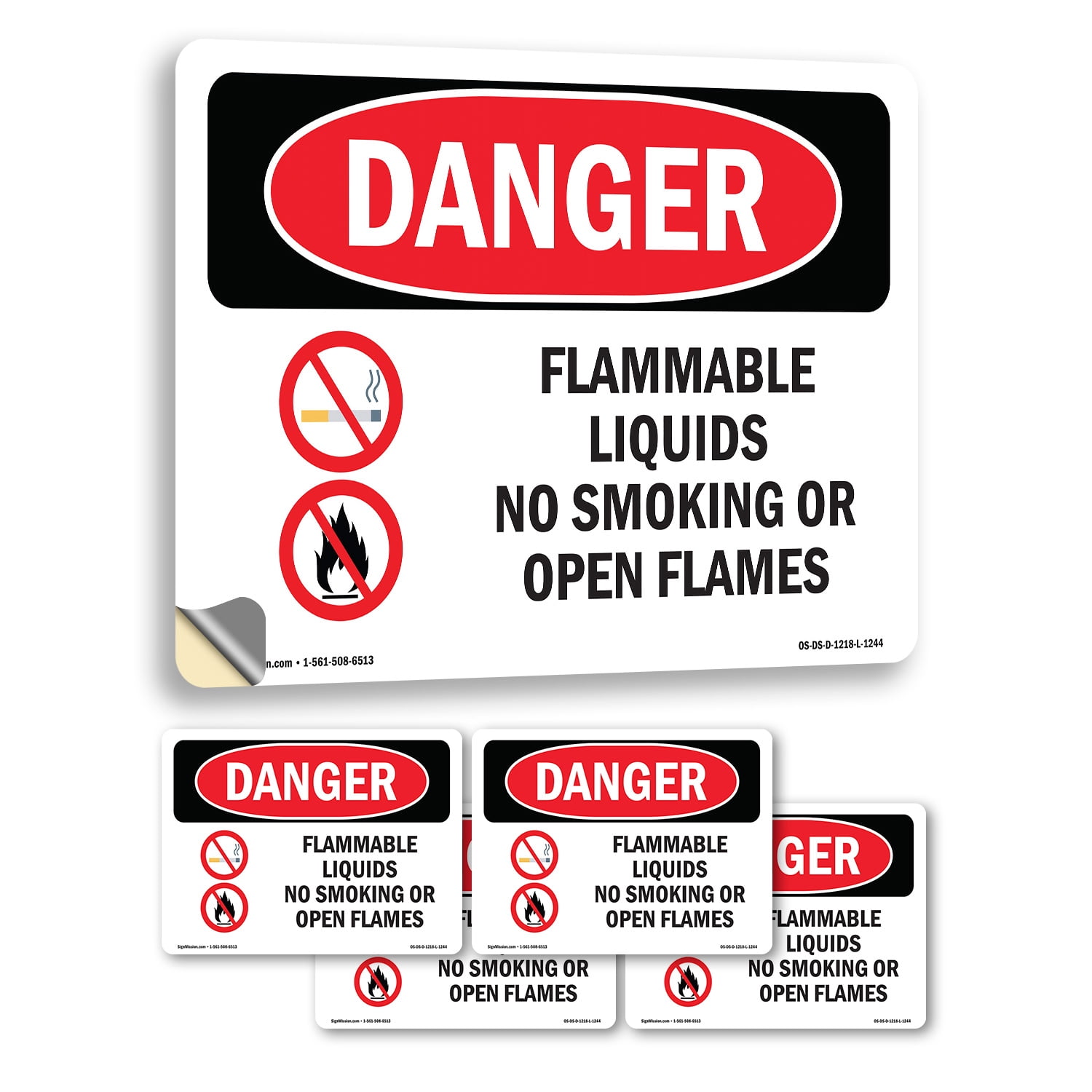Flammable Liquids No Smoking Or Open Flames OSHA Danger Vinyl Decal ...
