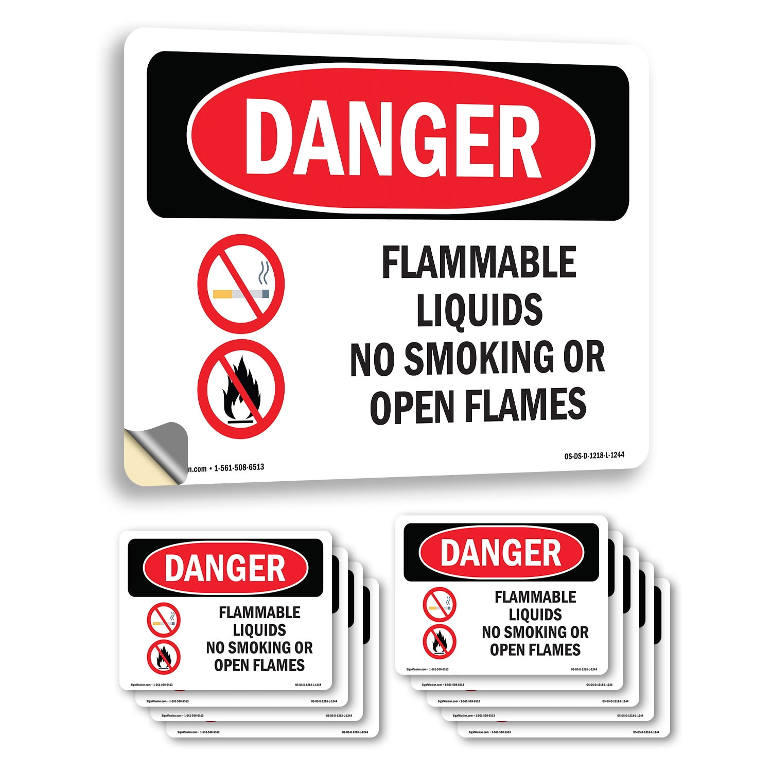 Flammable Liquids No Smoking Or Open Flames OSHA Danger Vinyl Decal ...
