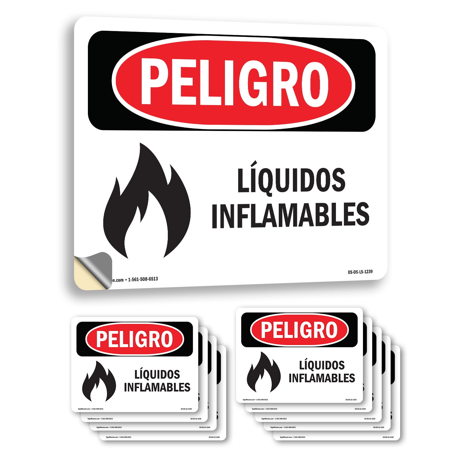 Flammable Liquids Spanish OSHA Danger Vinyl Decal Label 10 Inch x 7 ...