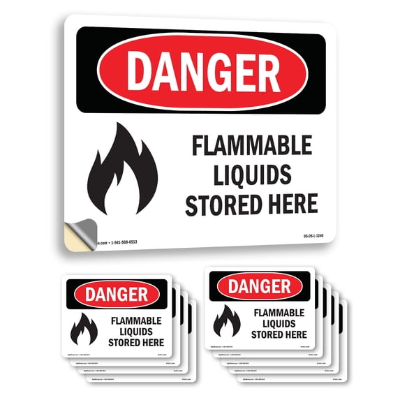 Flammable Liquids Stored Here OSHA Danger Vinyl Decal Label 7 Inch x 5 ...