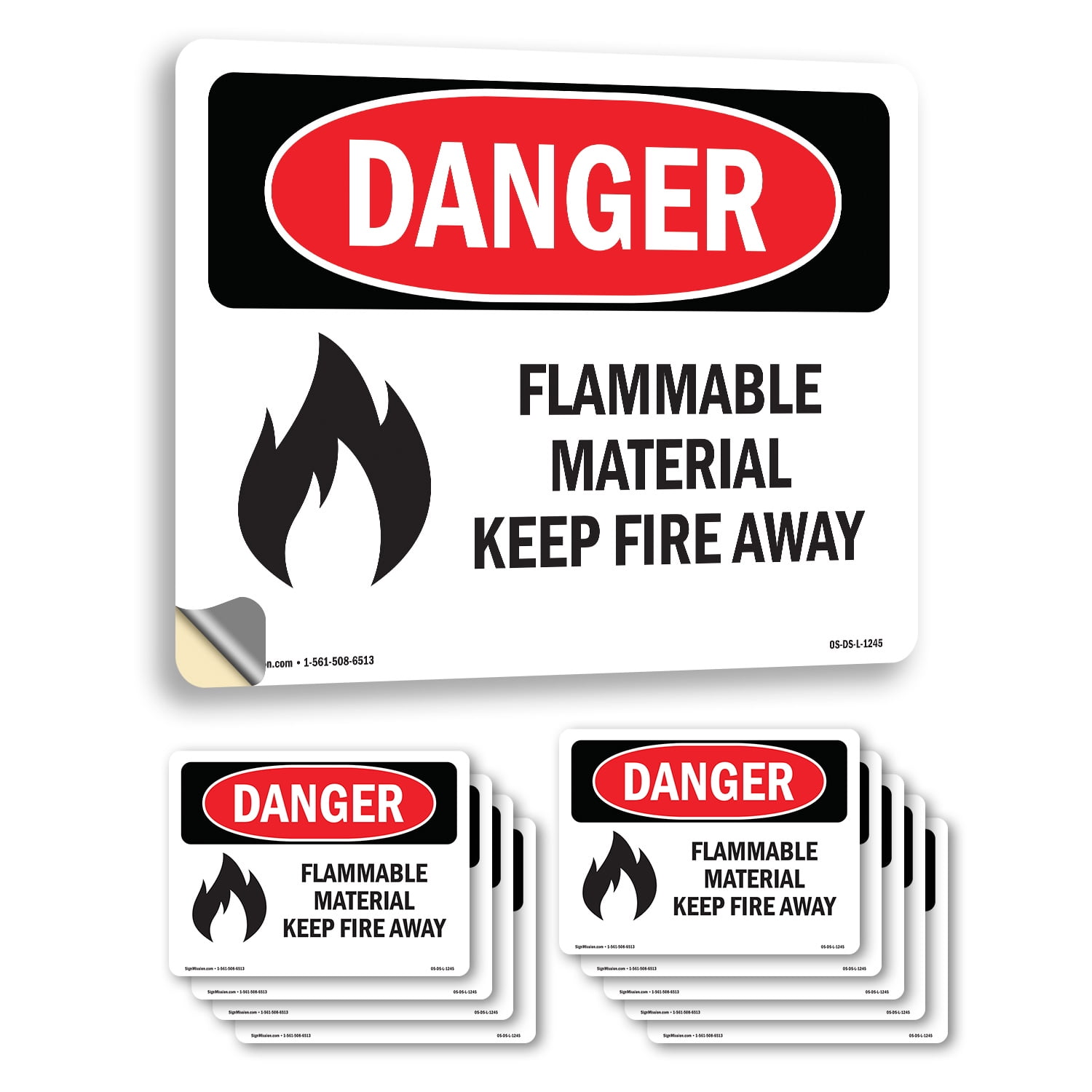 Flammable Material Keep Fire Away OSHA Danger Vinyl Decal Label 10 Inch ...
