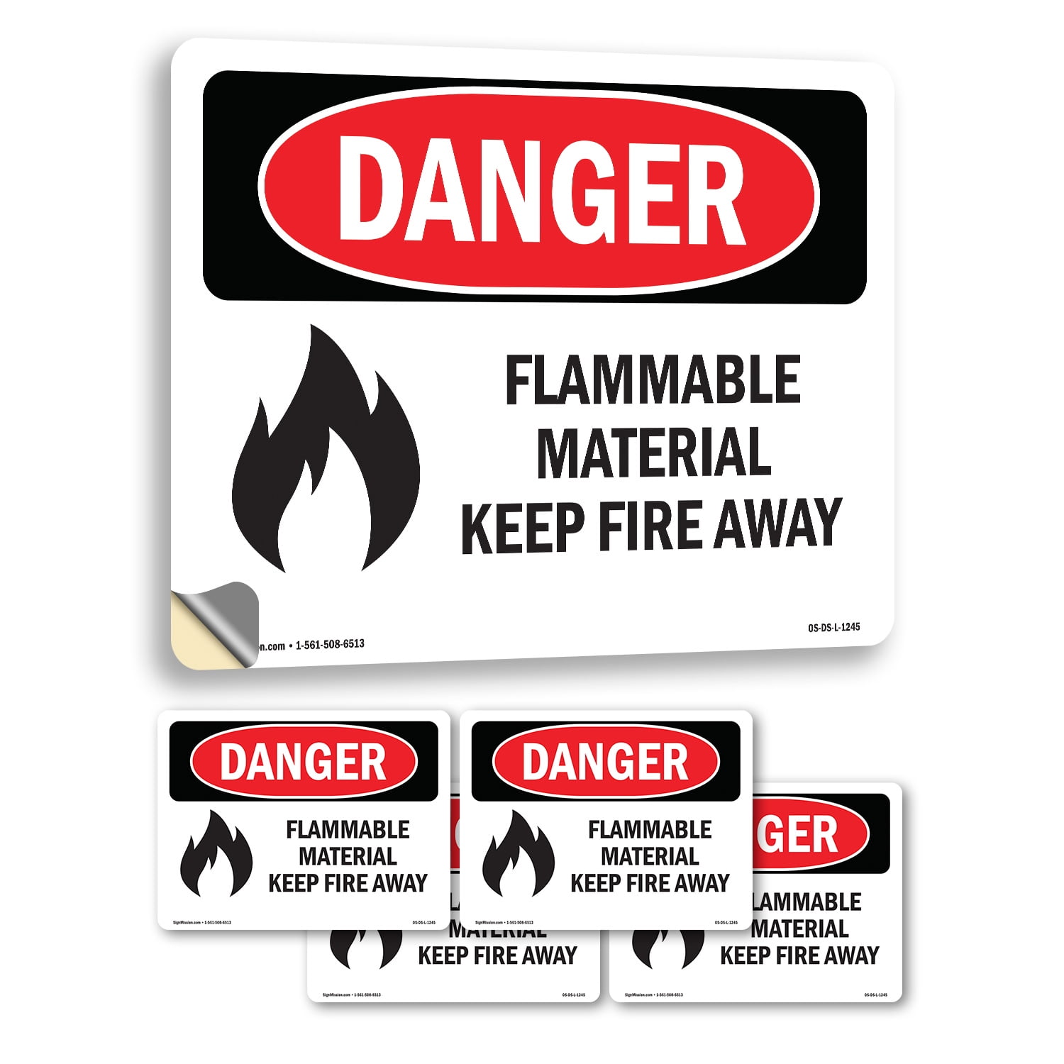 Flammable Material Keep Fire Away OSHA Danger Vinyl Decal Label 7 Inch ...