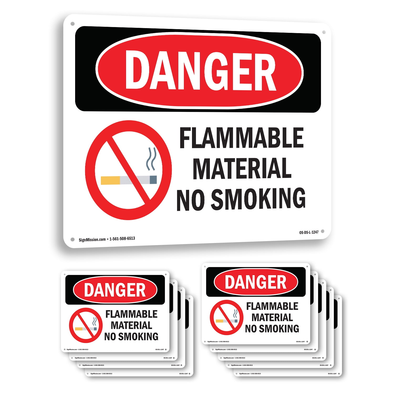 Flammable Material No Smoking OSHA Danger Rigid Plastic Sign 18 Inch x ...