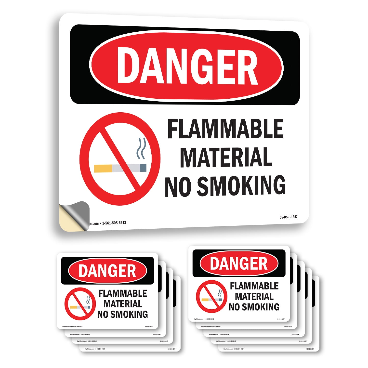 Flammable Material No Smoking OSHA Danger Vinyl Decal Label 18 Inch x ...
