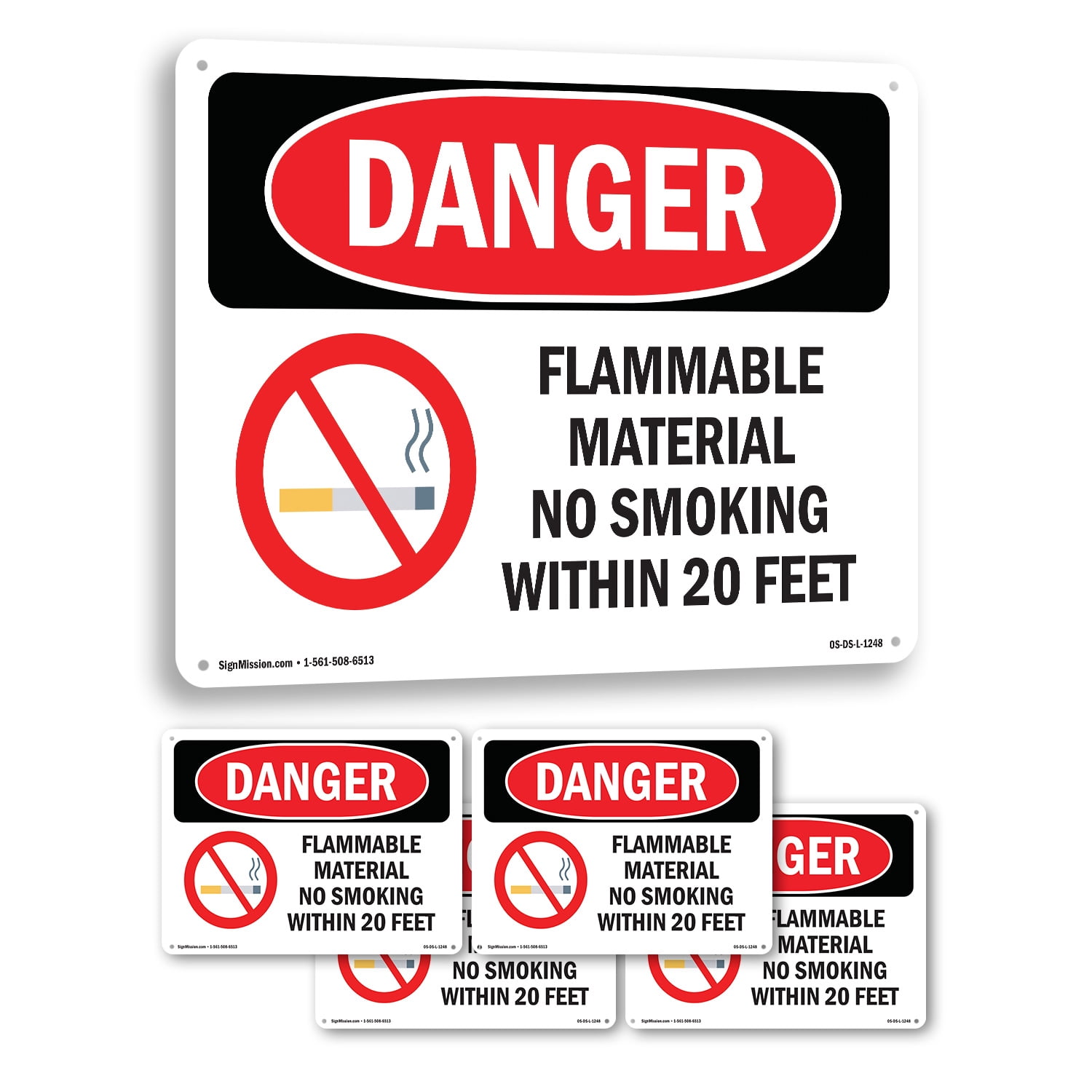 Flammable Material No Smoking Within 20 Feet OSHA Danger Aluminum Sign ...
