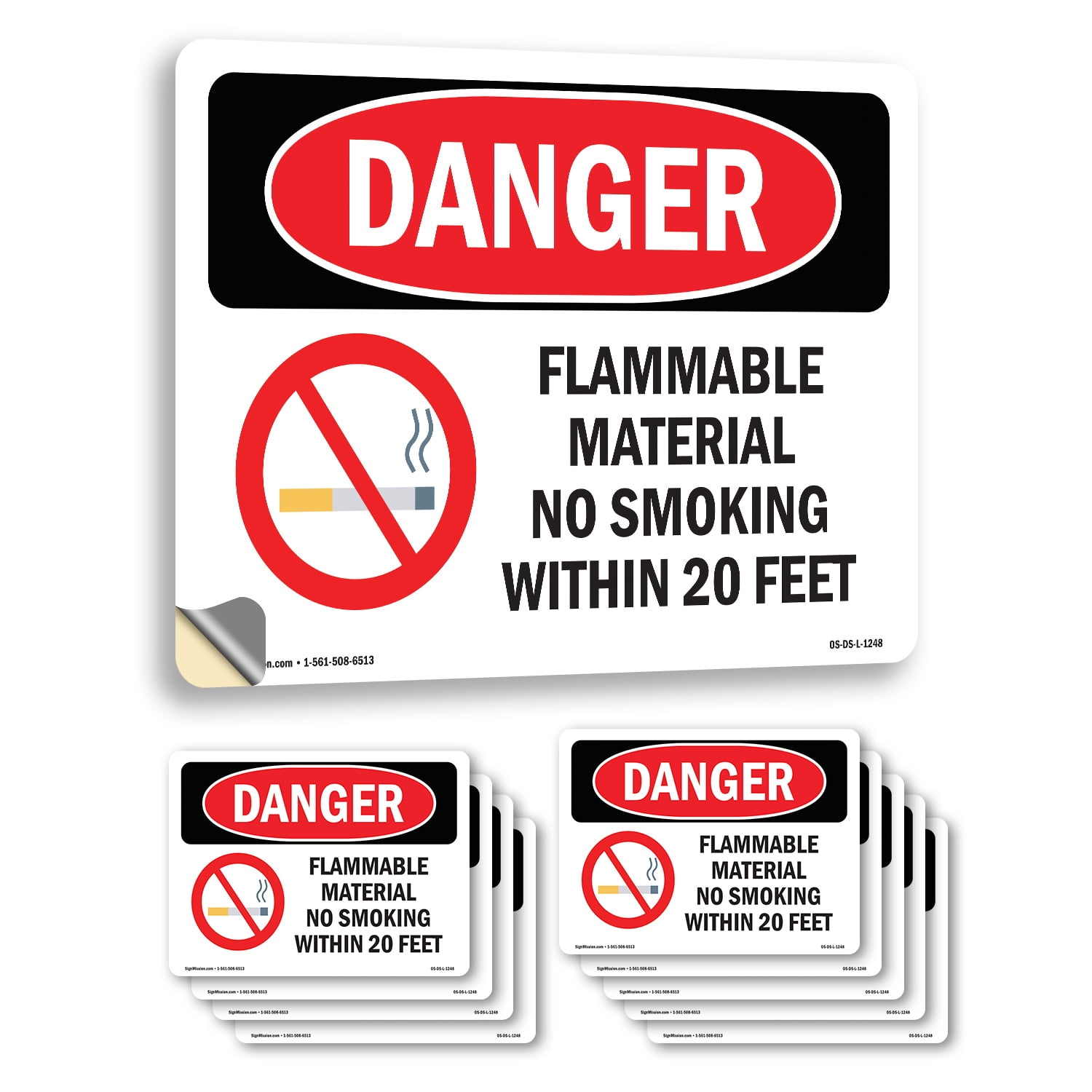 Flammable Material No Smoking Within 20 Feet OSHA Danger Vinyl Decal ...