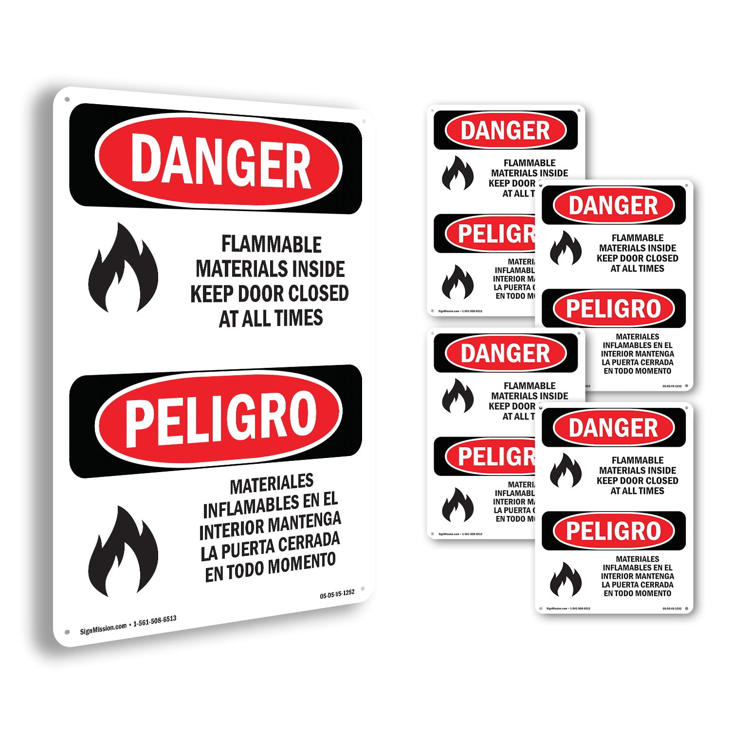Flammable Materials Inside Bilingual OSHA Danger Aluminum Sign 10 Inch ...