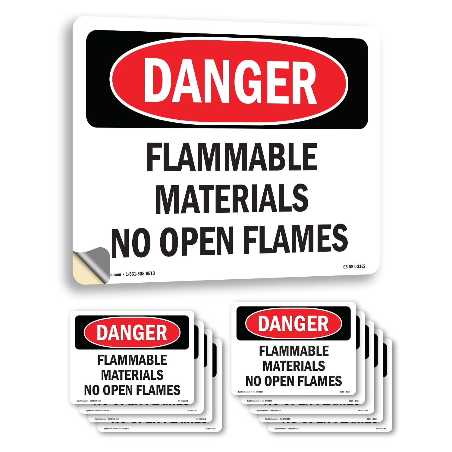 Flammable Materials No Open Flames OSHA Danger Vinyl Decal Label 7 Inch ...