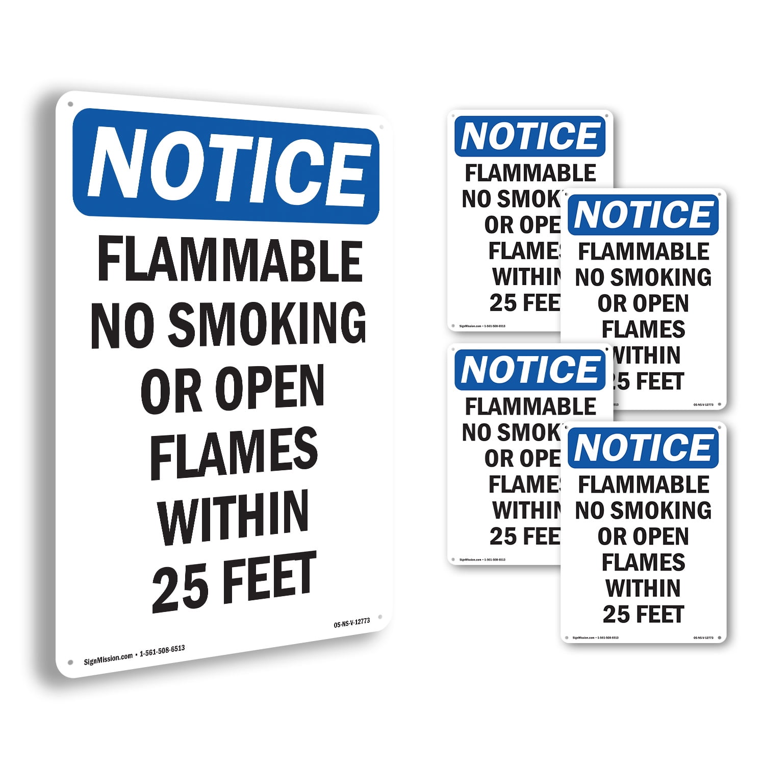 Flammable No Smoking Or Open Flames OSHA Notice Aluminum Sign 18 Inch x ...