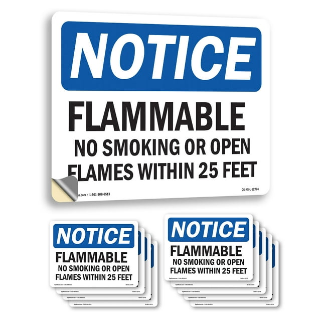 Flammable No Smoking Or Open Flames Within 25 Feet OSHA Notice Vinyl ...