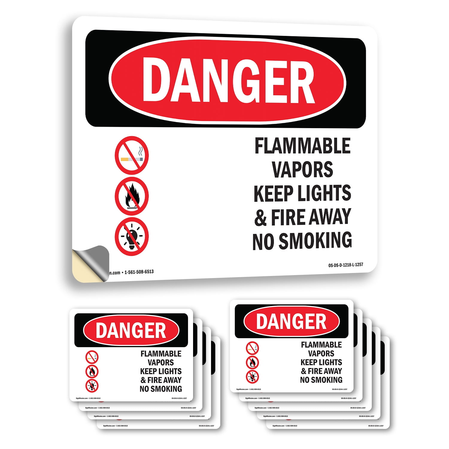 Flammable Vapors Keep Fire Away No Smoking OSHA Danger Vinyl Decal ...