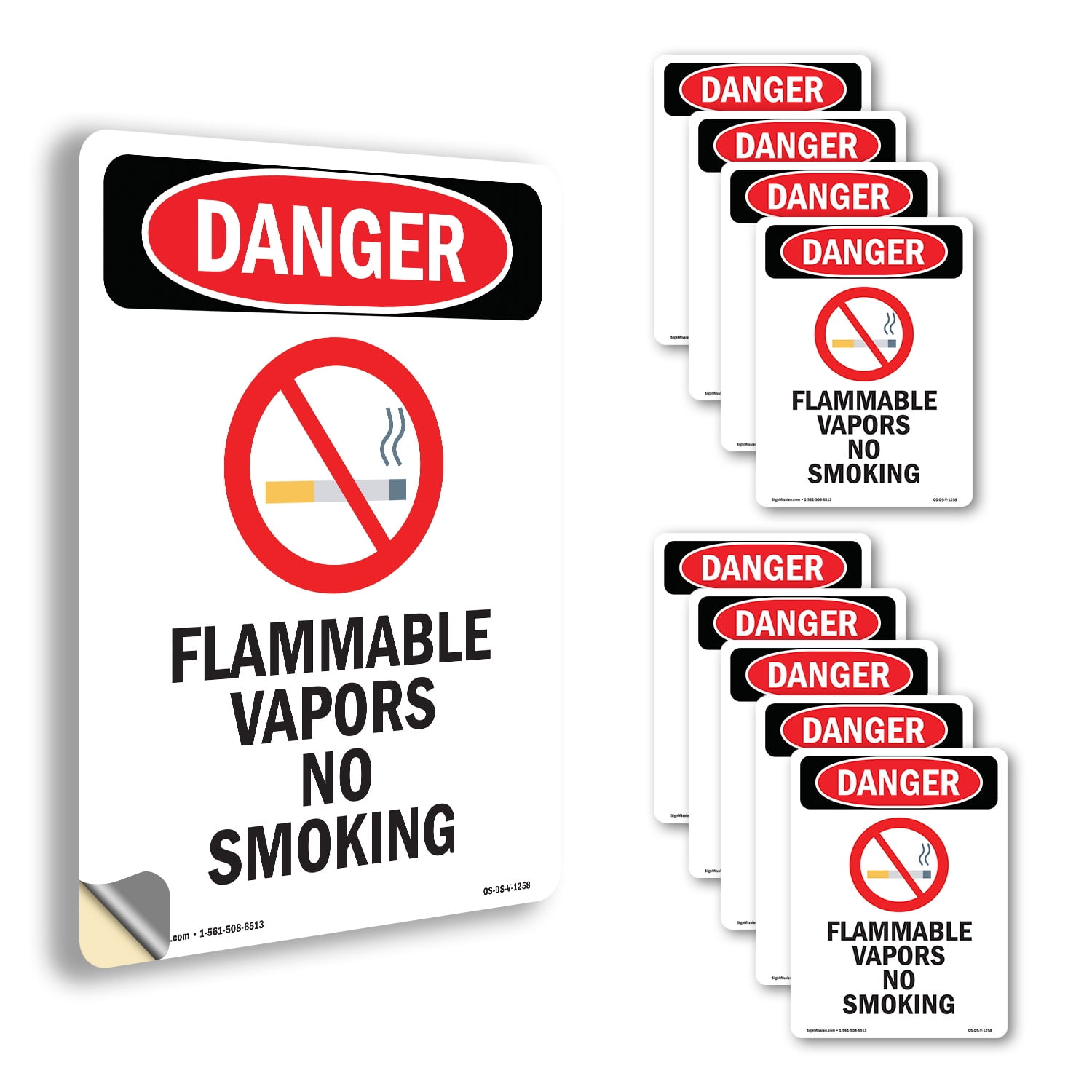 Flammable Vapors No Smoking OSHA Danger Vinyl Decal Label 10 Inch x 7 ...
