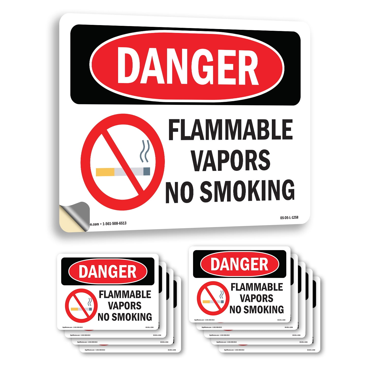 Flammable Vapors No Smoking OSHA Danger Vinyl Decal Label 18 Inch x 12 ...