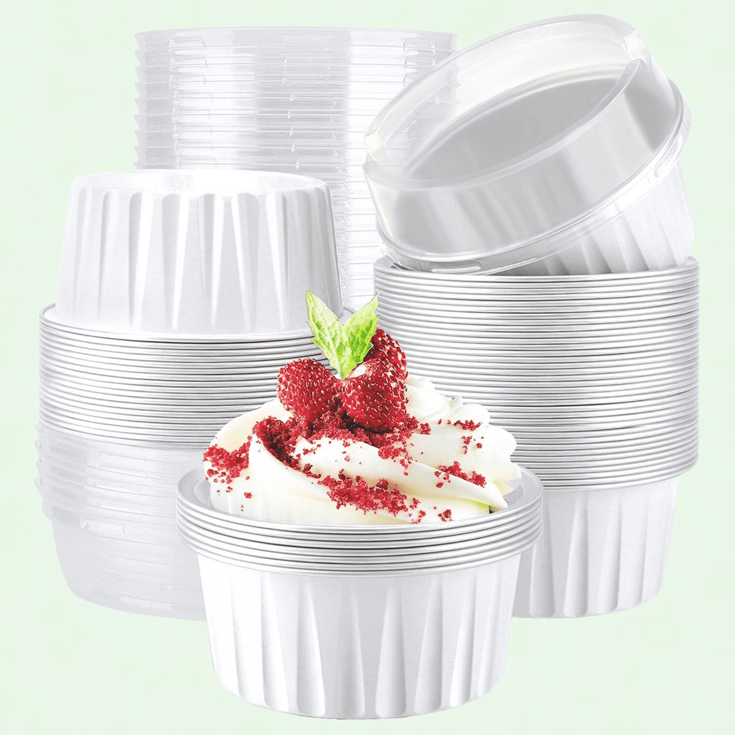 Flan Cupcake Cups with Lids, Disposable 5oz 50pcs, 3.34x2.59x2.35 ...