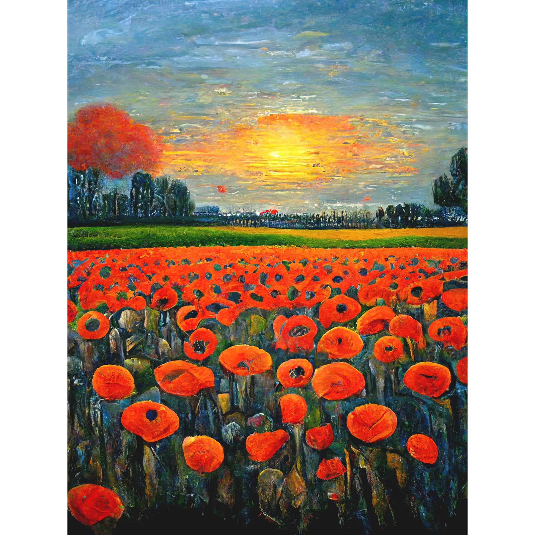Flanders Field At Sunset Expressionism Oil Paint Poppy Flowers Unframed ...