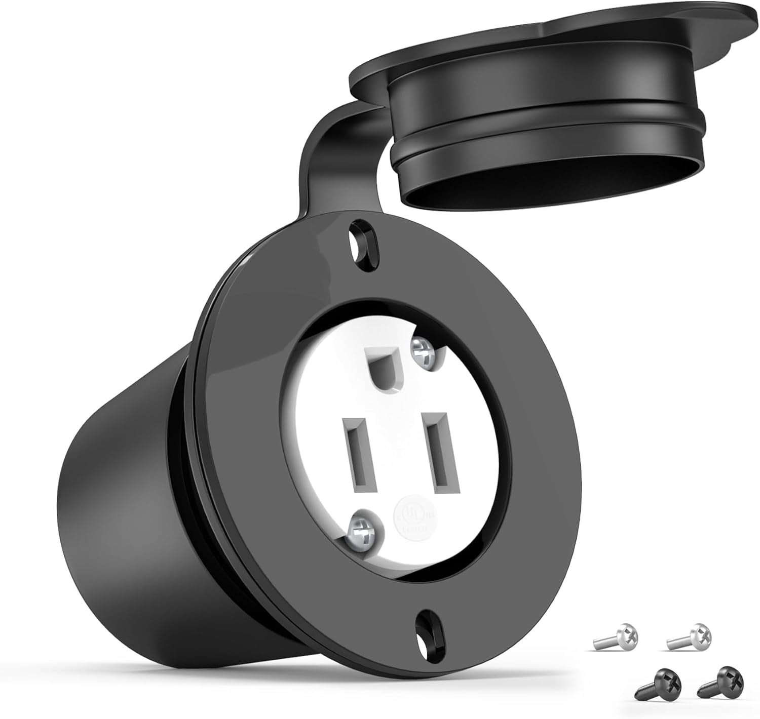 Flanged Outlet NEMA 5-15R - 110V/120V, 15 Amps Single Round Female Plug ...