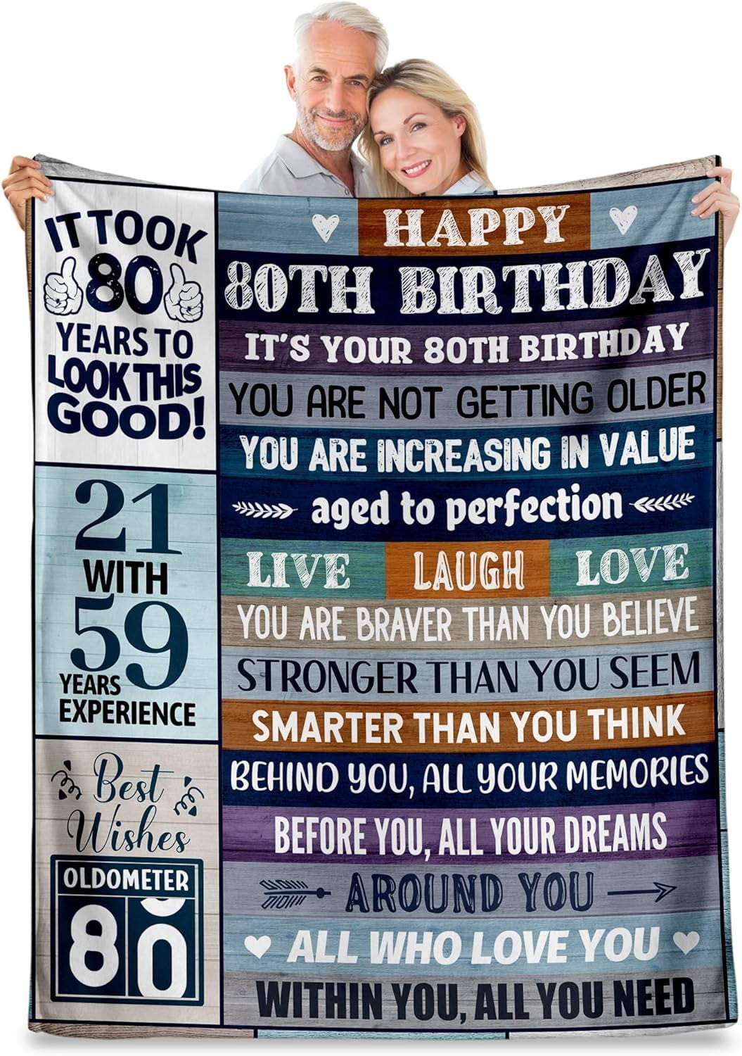 Flannel 80th Birthday Throw Blanket, Retro Letter Print, Adult, Male ...