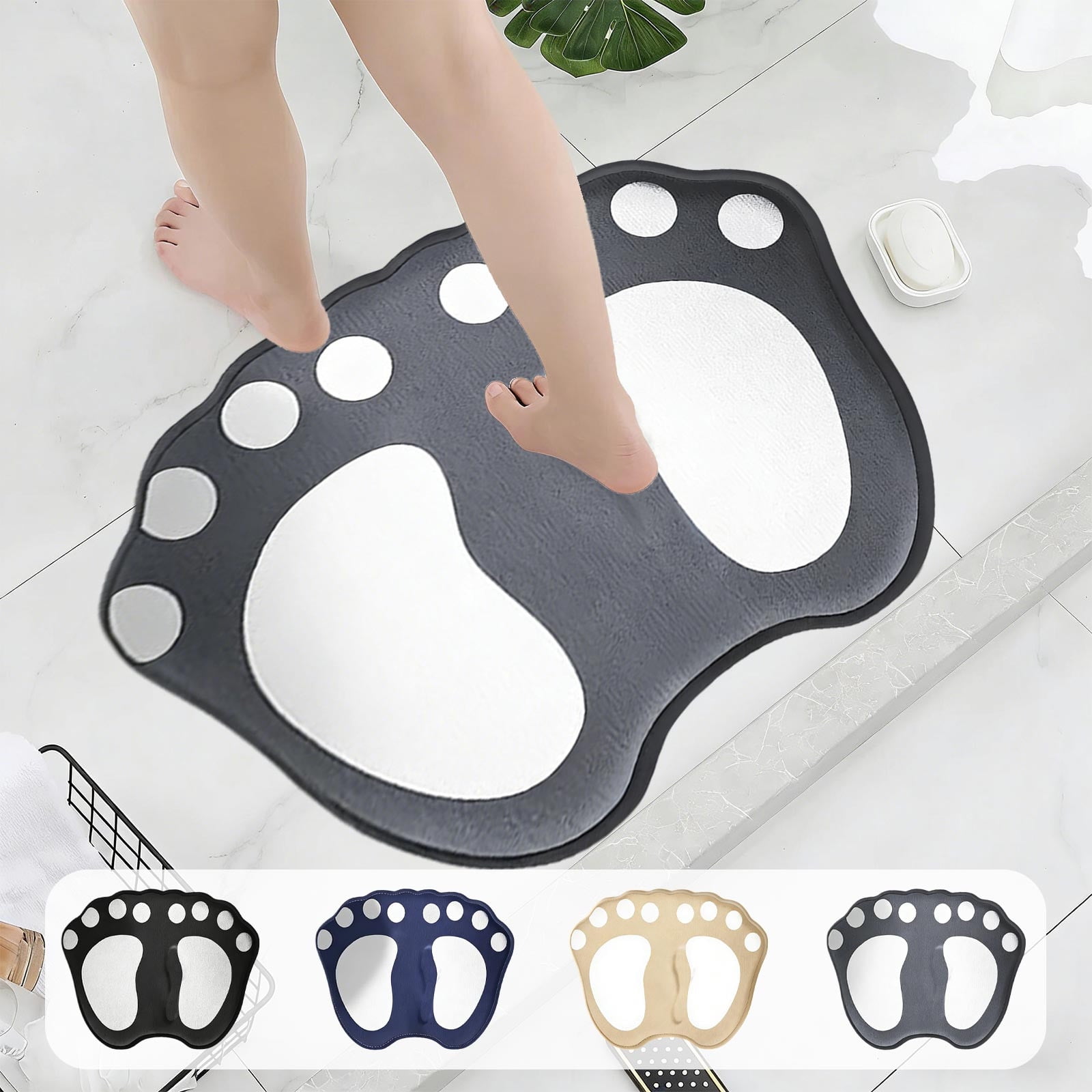 Flannel Bath Mat 60x40cm | Non-Slip Absorbent Plush Footprint Shape ...