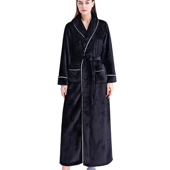 Flannel Bathrobe Women Robes Men Long Sleepwear Nightgowns Full Length ...