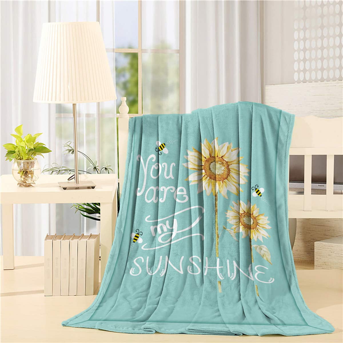 Flannel Bed Blanket Sunflowers Throw Blanket Lightweight Plush Blanket ...