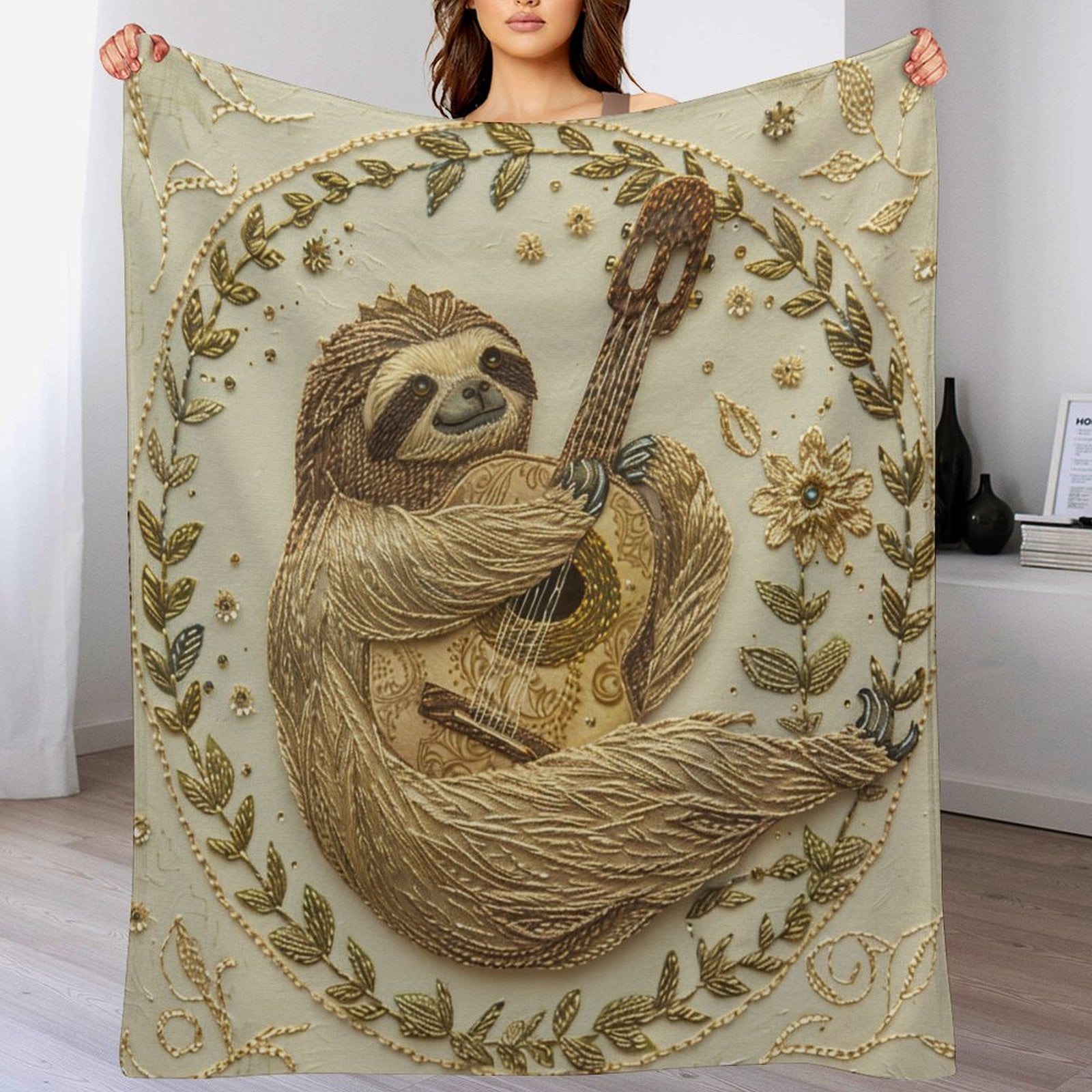 Flannel Blanket for Bed A Cute Sloth Playing The Guitar Lightweight ...