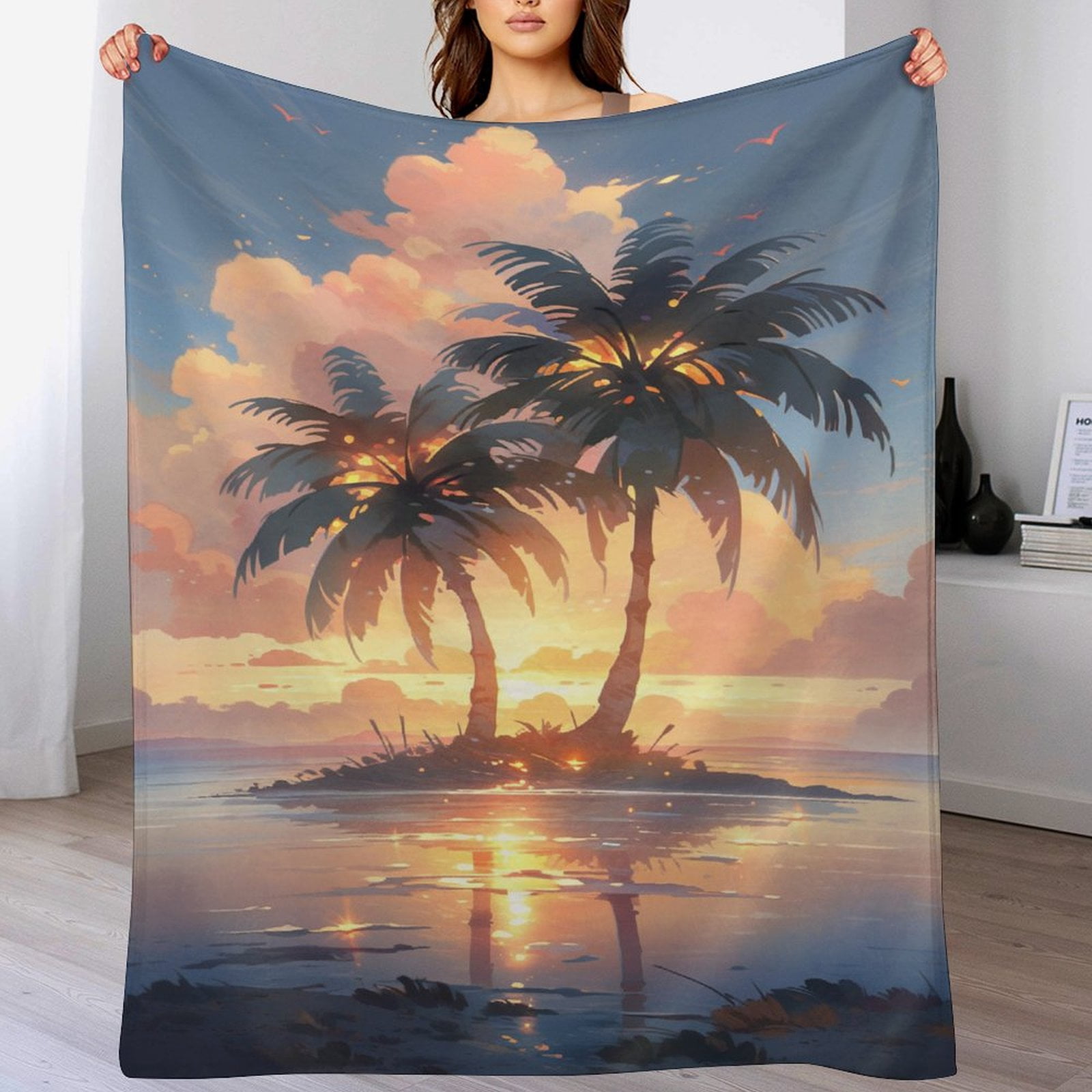 Flannel Blanket for Bed Seaside Sea Beach Sunset Landscape Blanket Soft ...