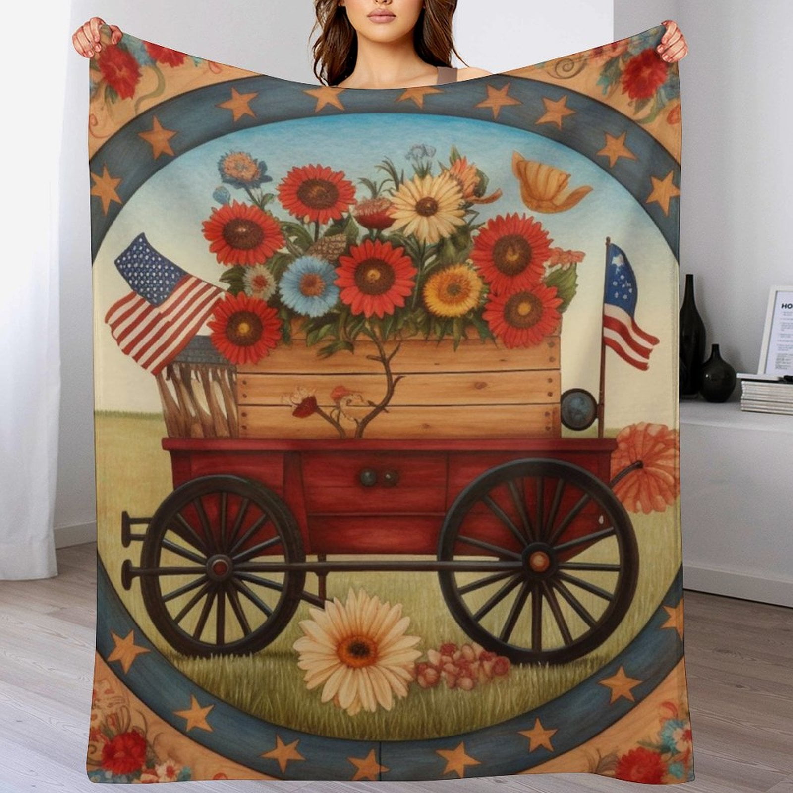 Flannel Blanket Fourth of July Vintage Flowers Truck Luxury Velvet ...