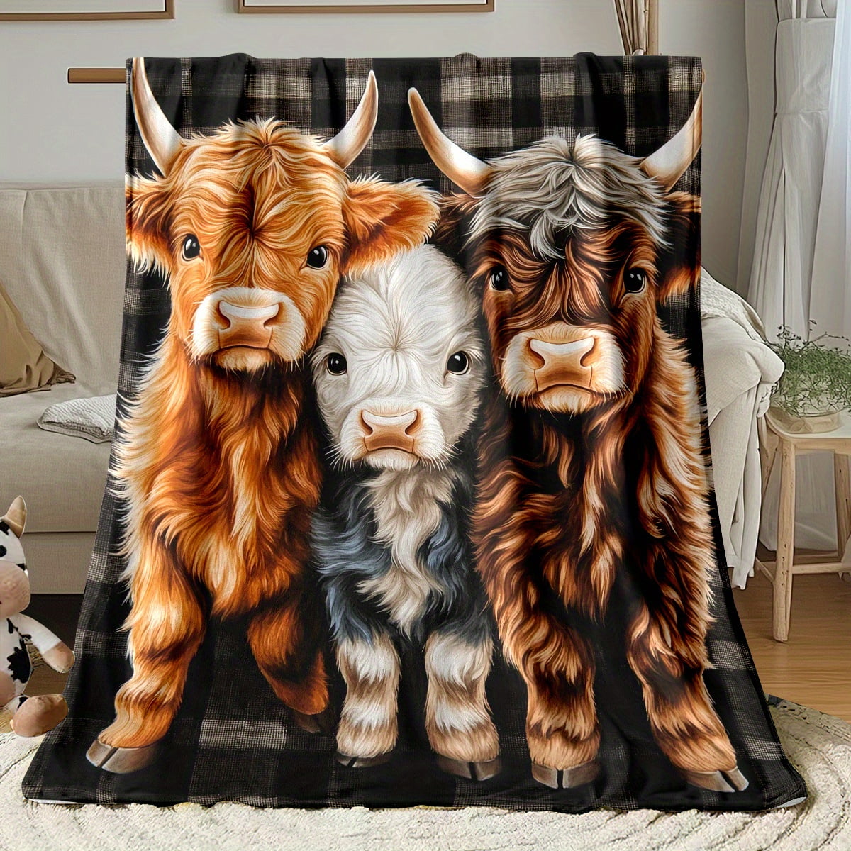 Flannel Blanket - Printed with The" Highland Cow Theme" Pattern ...