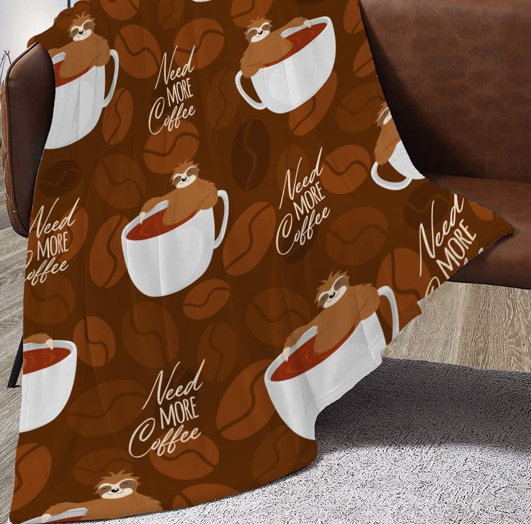 Flannel Blanket Sloth Throw Blanket for Couch Bed Sloths in Coffee Cup ...