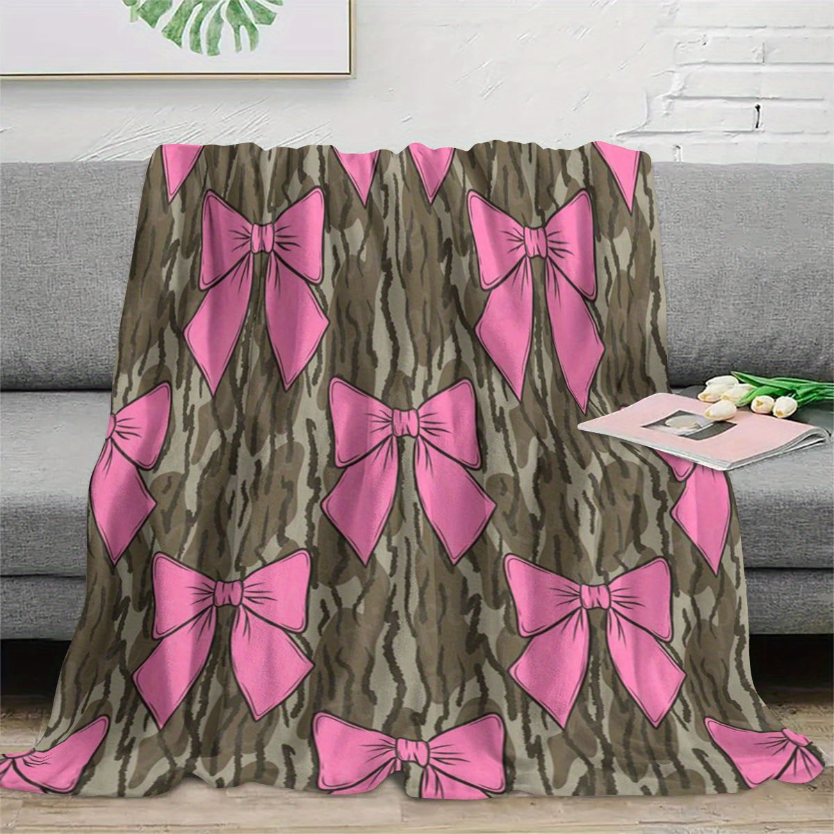 Flannel Blanket, Soft Warm All-Season Throw, Pink Bow & Camouflage ...