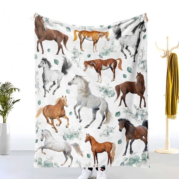 Flannel Blanket Winter Thick Warm Horse Pattern Printed Throw for ...
