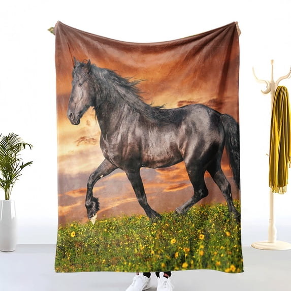 Flannel Blanket Winter Warm Thickened Horse Pattern Living Room Sofa ...