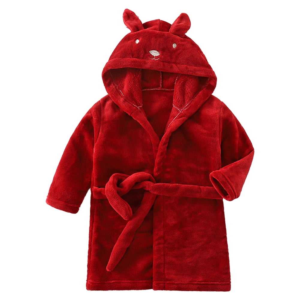 Flannel Cotton Robe Kids Girls Boys Hooded Bathrobe Toddler Bathing ...