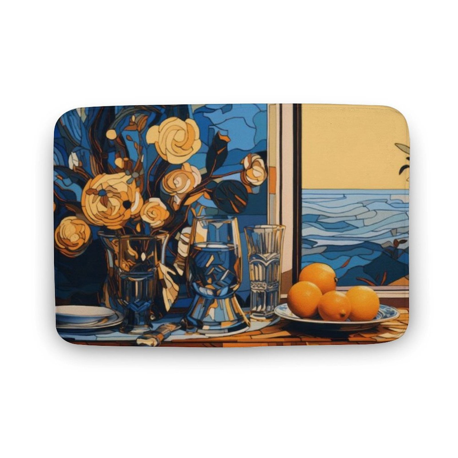 Flannel Doormat，Coastal Interior A Vivid Stained - Glass Inspired Scene ...