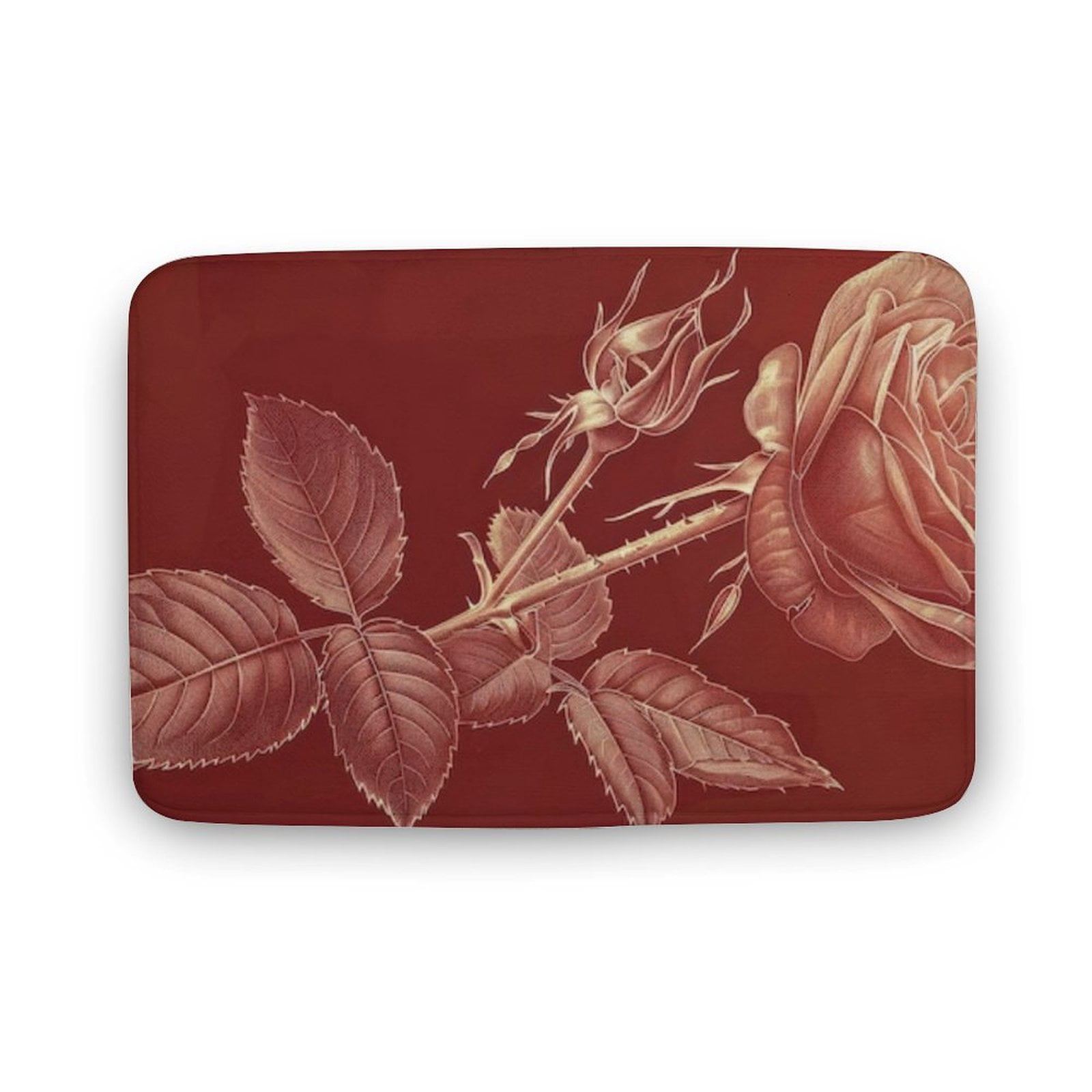 Flannel Doormat，Vintage Rose Elegance A Rose Branch in A Timeless Red ...