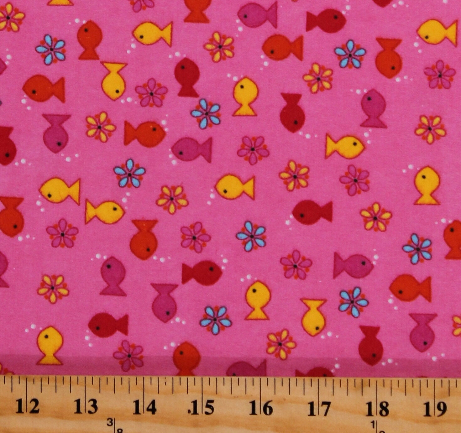 Flannel Fish Tiny Goldfish Flowers on Pink Kids Cotton Flannel Fabric ...