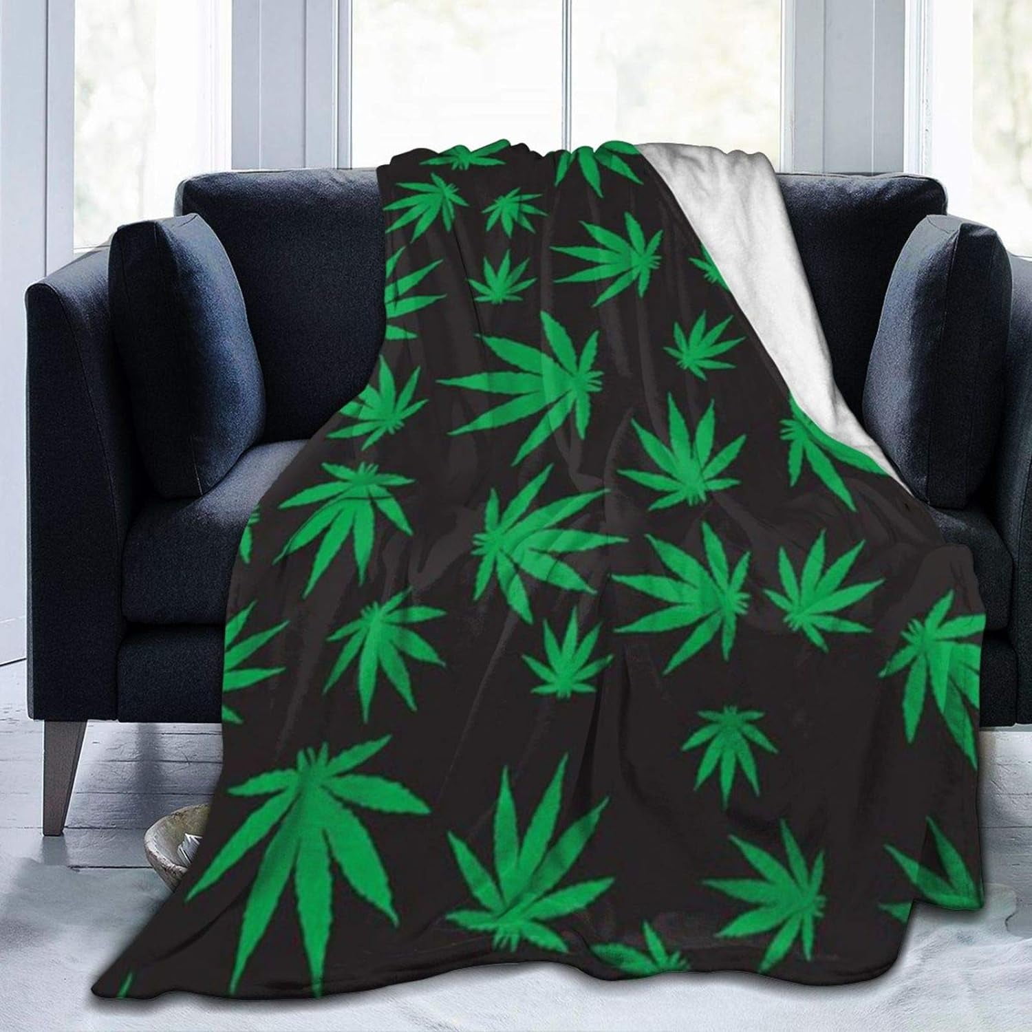 Flannel Fleece Blanket-Leaf Weed Blanket Throw,All-Season Plush Blanket ...