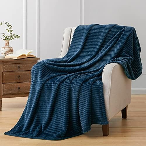 Flannel Fleece Navy Blue Throw Blanket(50X70 Inch), 300GSM Warm and ...