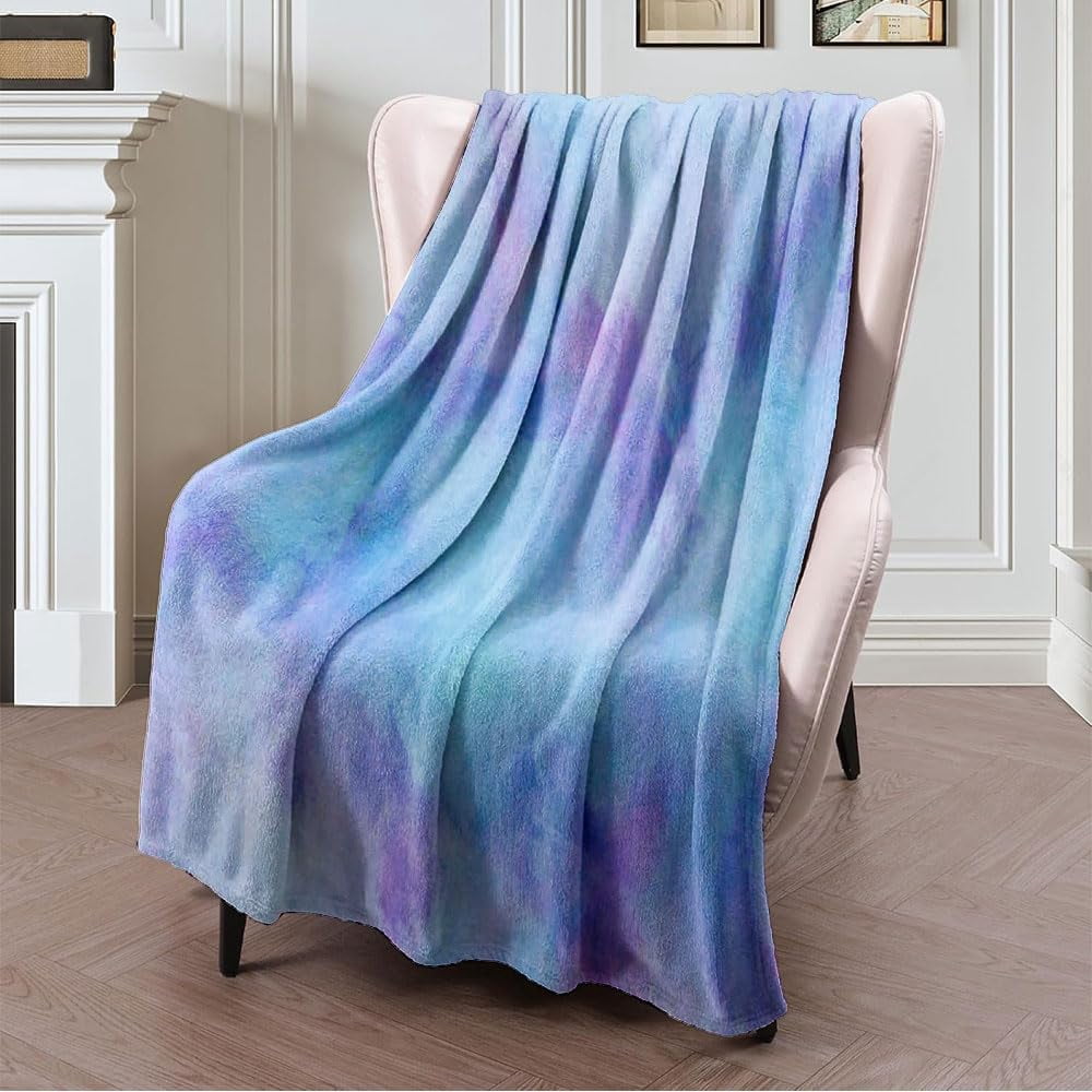 Flannel Fleece Throw Blanket 50" x 60" Teal Blue Purple Watercolor ...