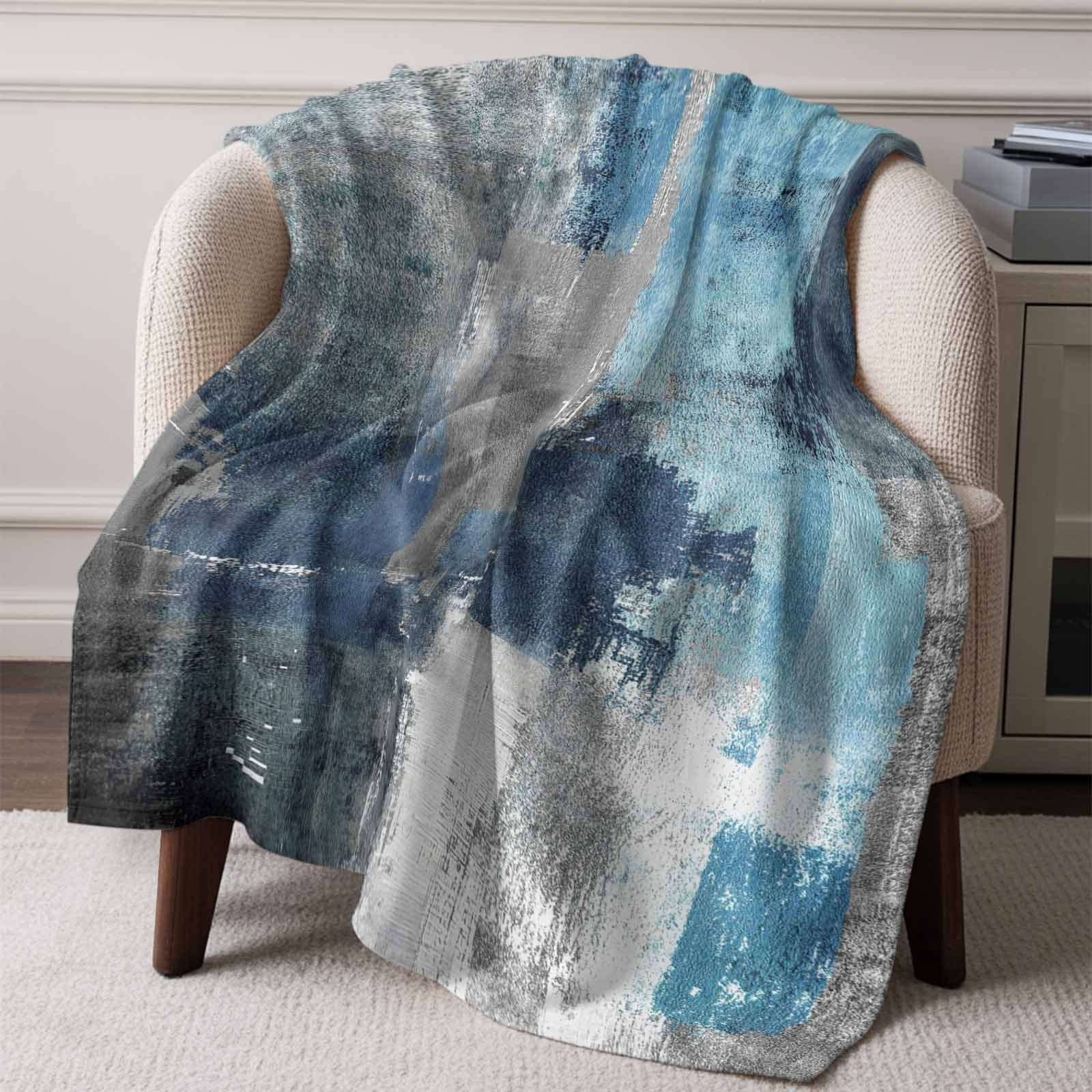 Flannel Fleece Throw Blanket Blue Gradient Oil Painting Style ...