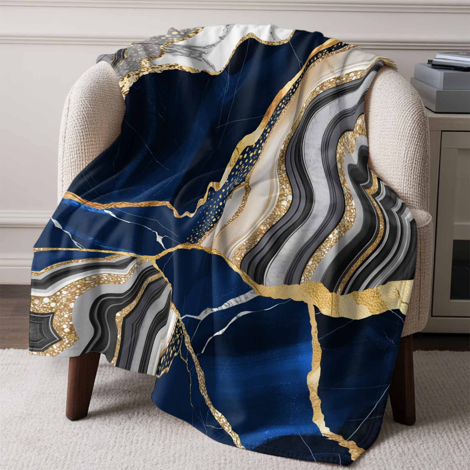 Flannel Fleece Throw Blanket Blue Grey Marble Texture Lightweight Soft ...