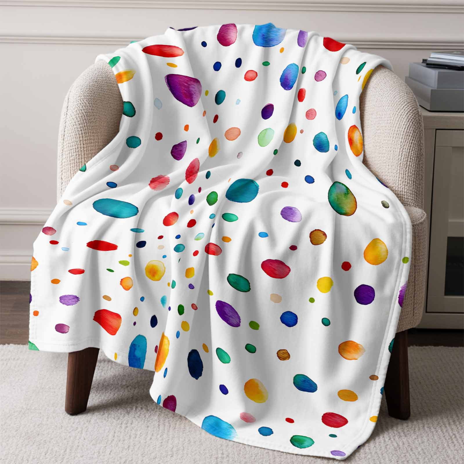 Flannel Fleece Throw Blanket Color Polka Dot Watercolor Lightweight ...