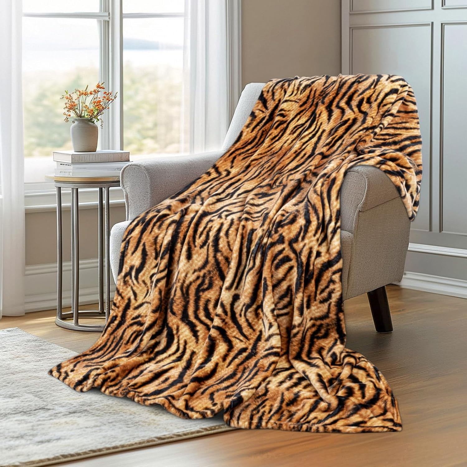 Flannel Fleece Throw Blanket for Couch, Brown Tiger Print Blanket ...