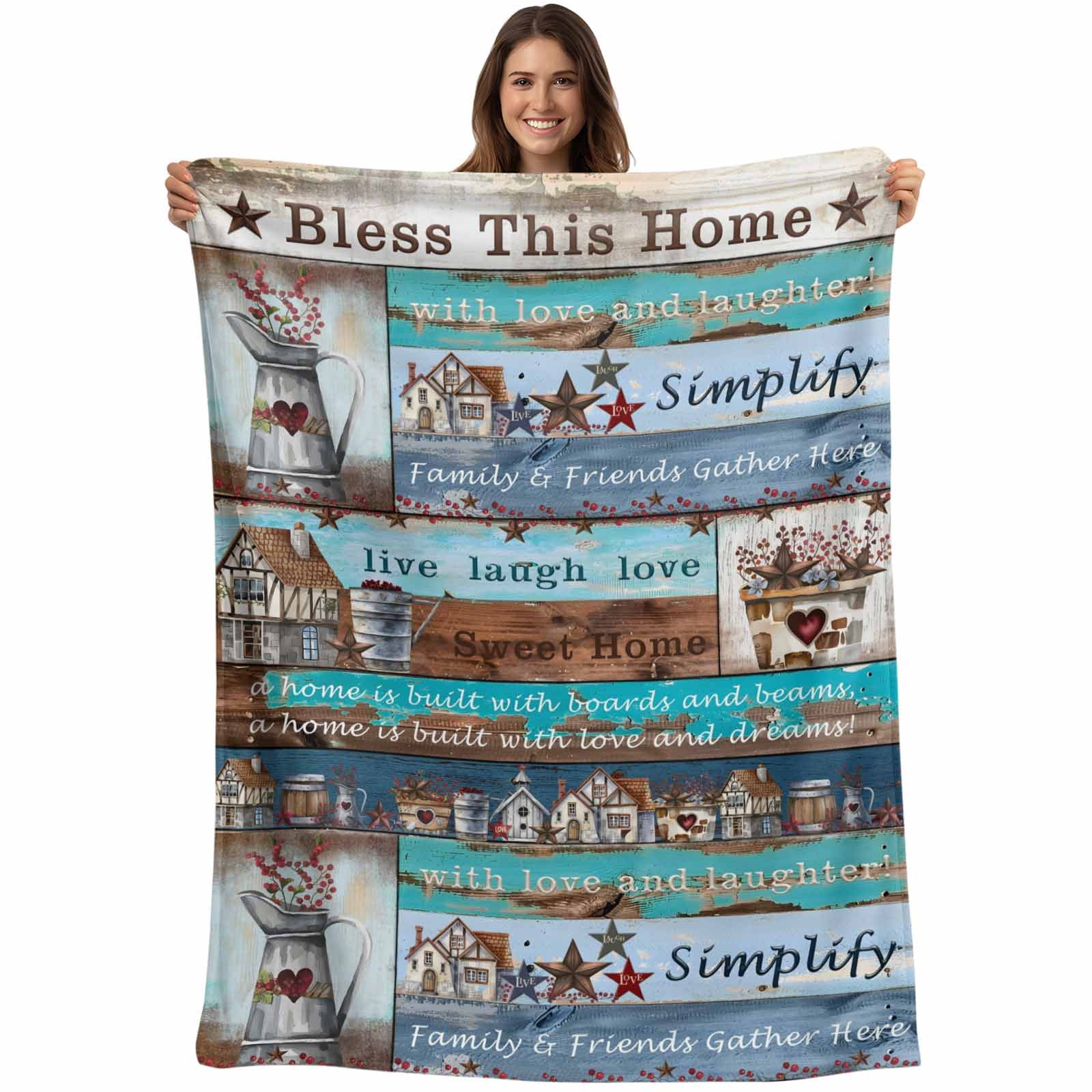 Flannel Fleece Throw Blanket Country Farm Vintage Wood Board ...