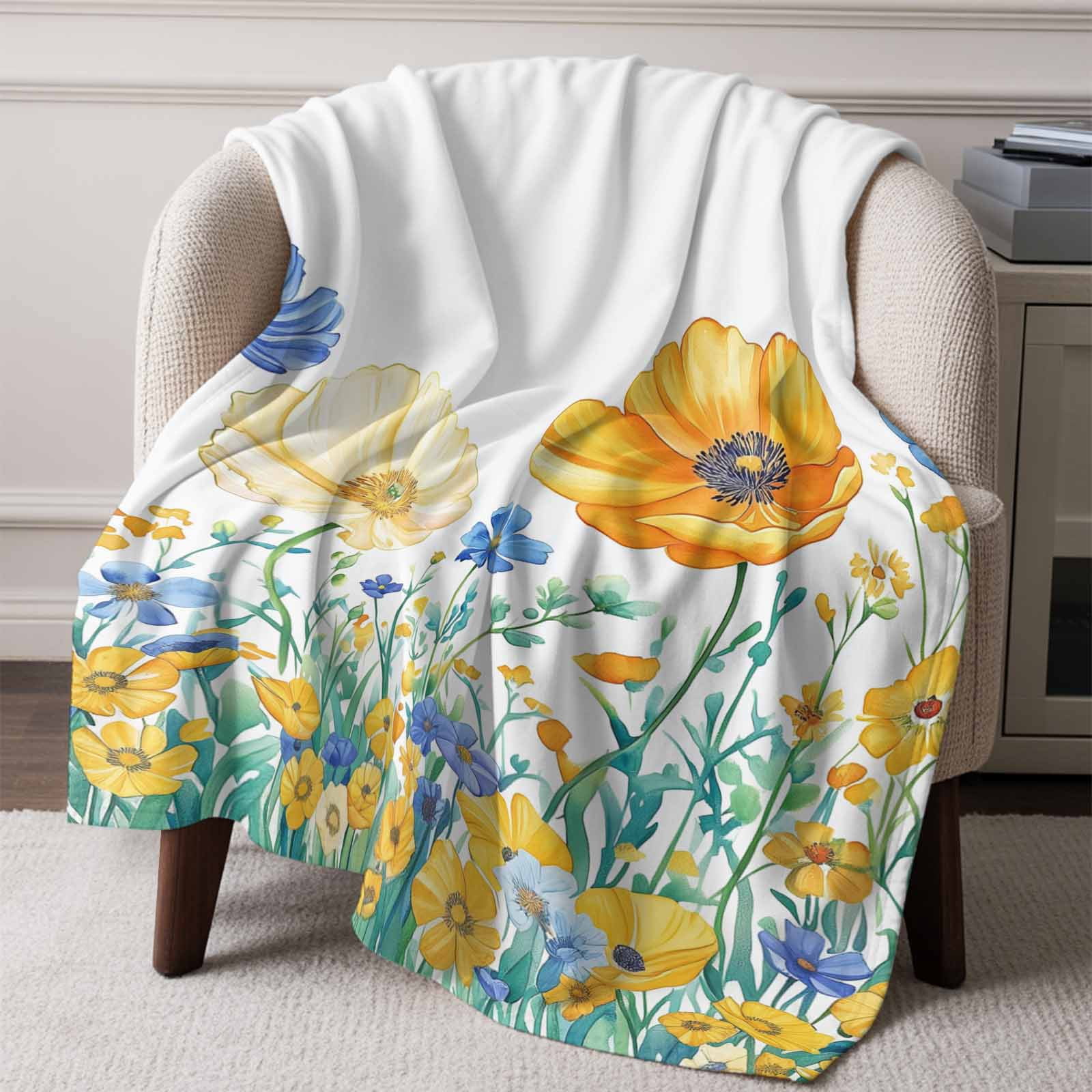 Flannel Fleece Throw Blanket Country Flower Spring Floral Wildflower ...