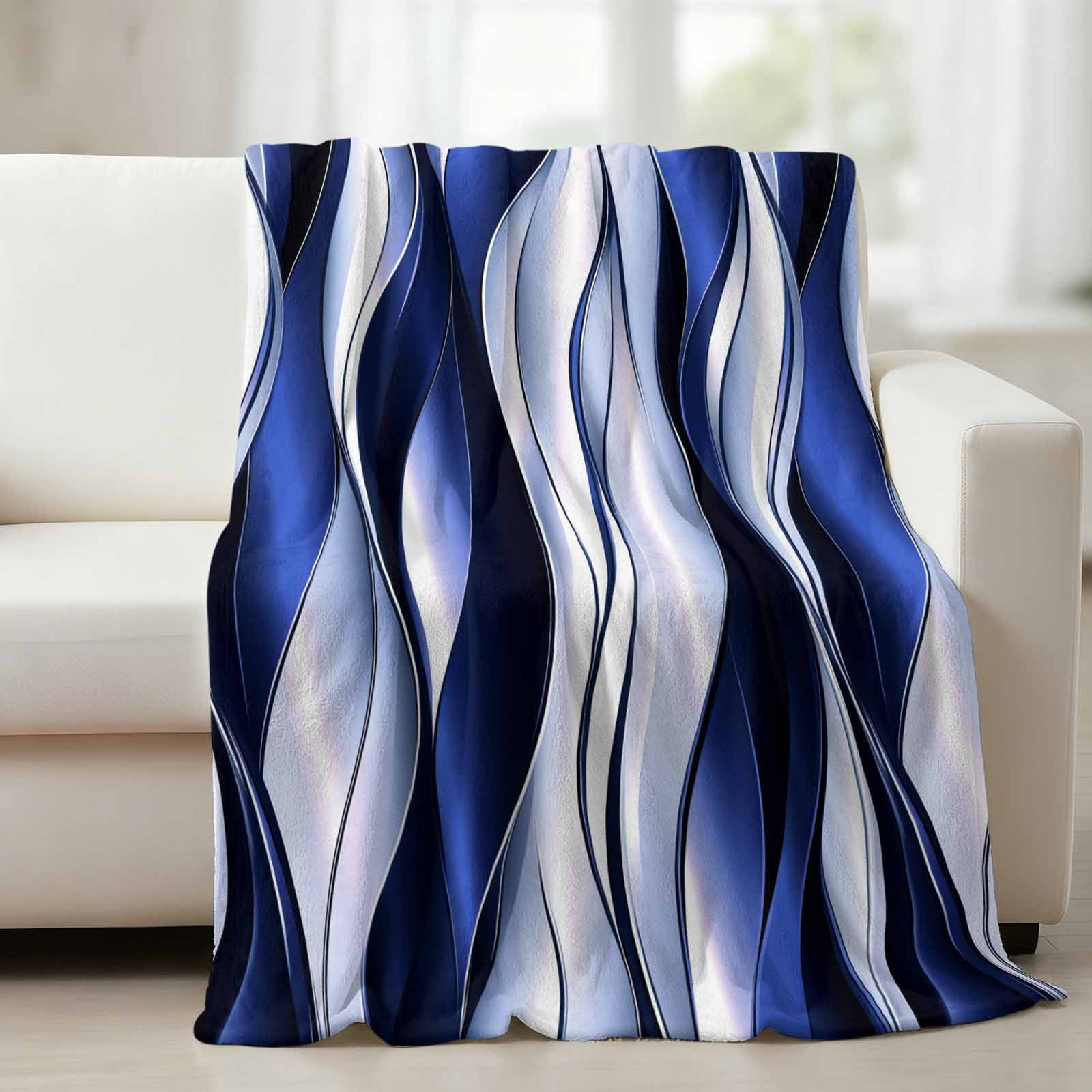 Flannel Fleece Throw Blanket, Dark Blue Gradient Stripe Soft Warm Fuzzy ...