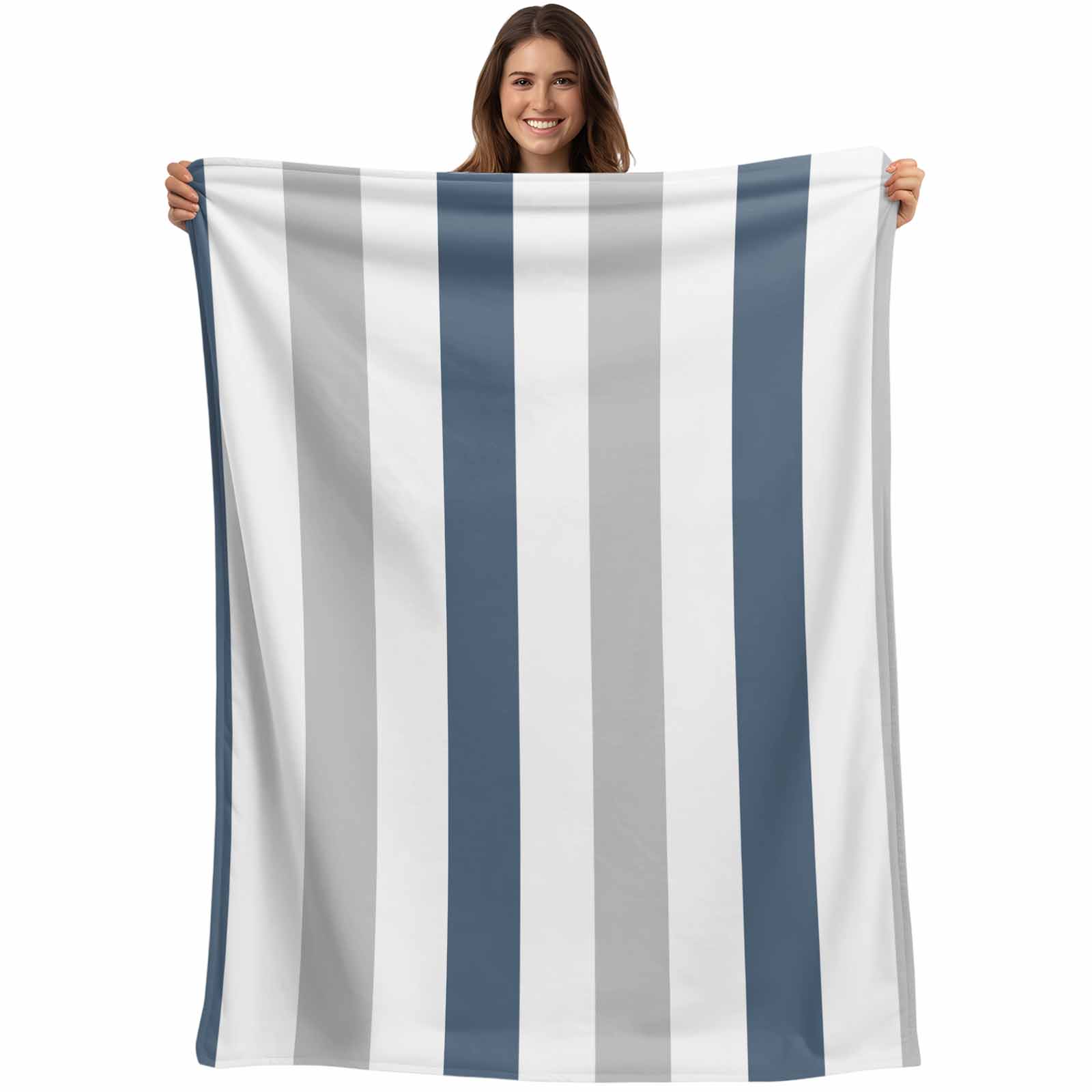 Flannel Fleece Throw Blanket Dark Blue Grey Stripes Lightweight Soft ...