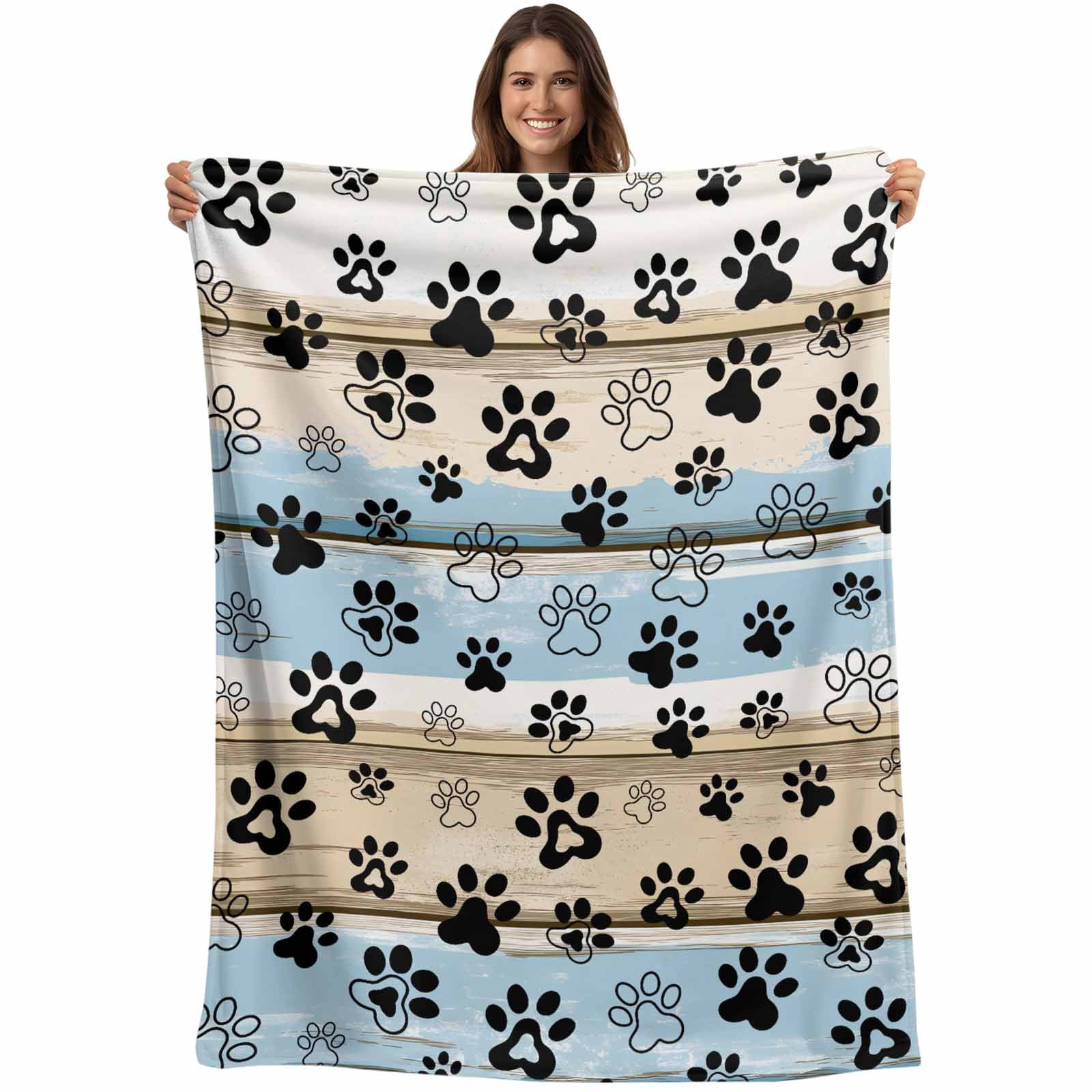 Flannel Fleece Throw Blanket Dog Paw Print Pet Footprint Lightweight ...
